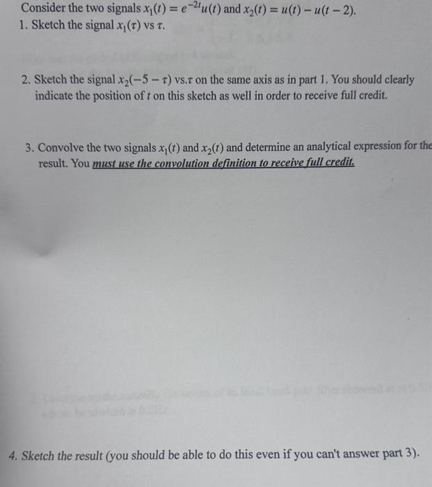 Solved Consider the two signals x1(t)=e−2tu(t) and | Chegg.com
