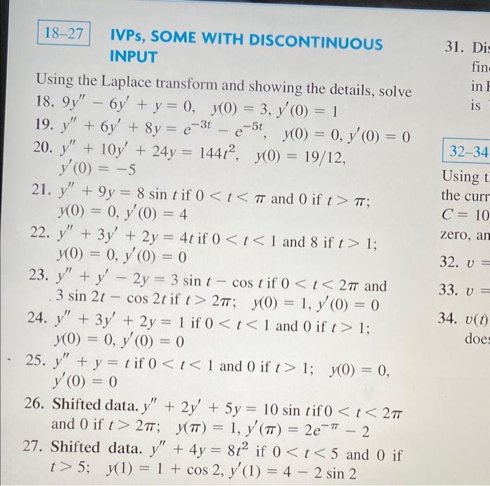 IVPs, SOME WITH DISCONTINUOUS INPUT Using the Laplace | Chegg.com