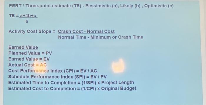 PERT/ Three-point estimate (TE) - Pessimistic (a), | Chegg.com