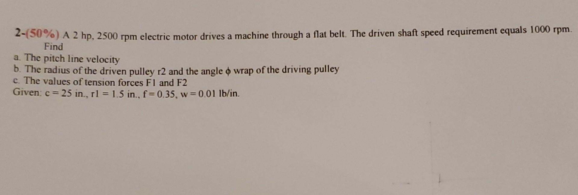 Solved 2-(50%) A 2 hp, 2500 rpm electric motor drives a | Chegg.com