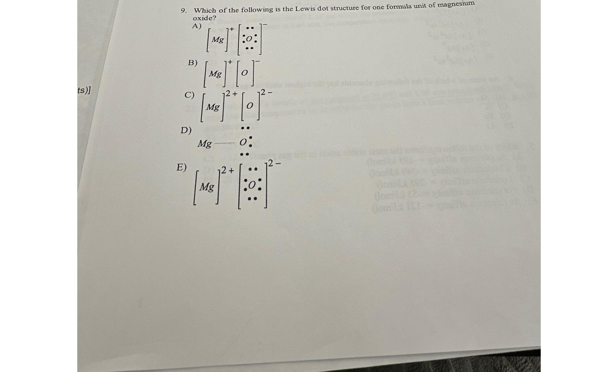 Solved Which of the following is the Lewis dot structure for | Chegg.com