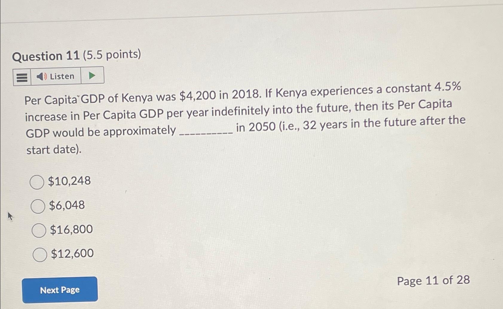 Solved Question 11 (5.5 ﻿points)ListenPer Capita GDP of | Chegg.com