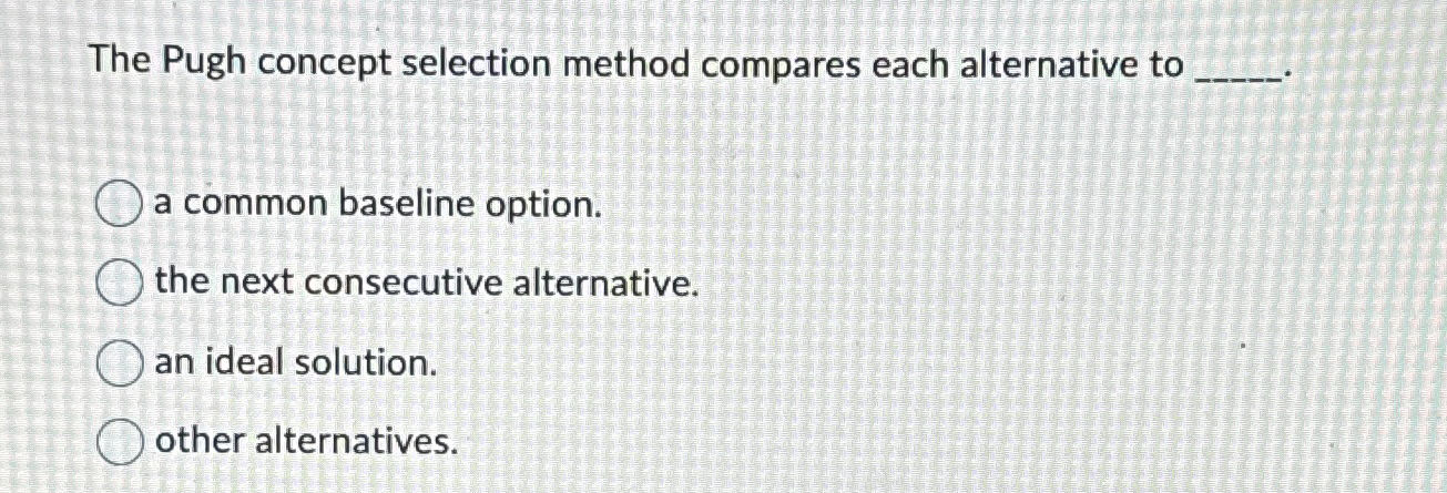 Solved The Pugh concept selection method compares each | Chegg.com