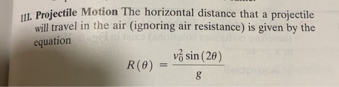 Solved - Projectile Motion The horizontal distance that a | Chegg.com
