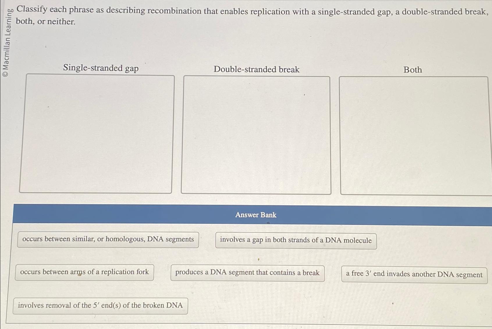 Solved Classify each phrase as describing recombination that | Chegg.com