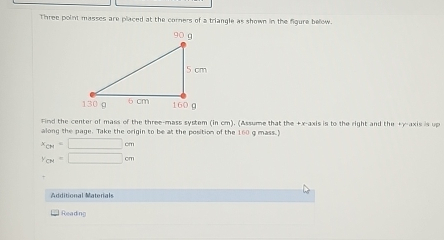 Solved Three point masses are placed at the corners of a | Chegg.com