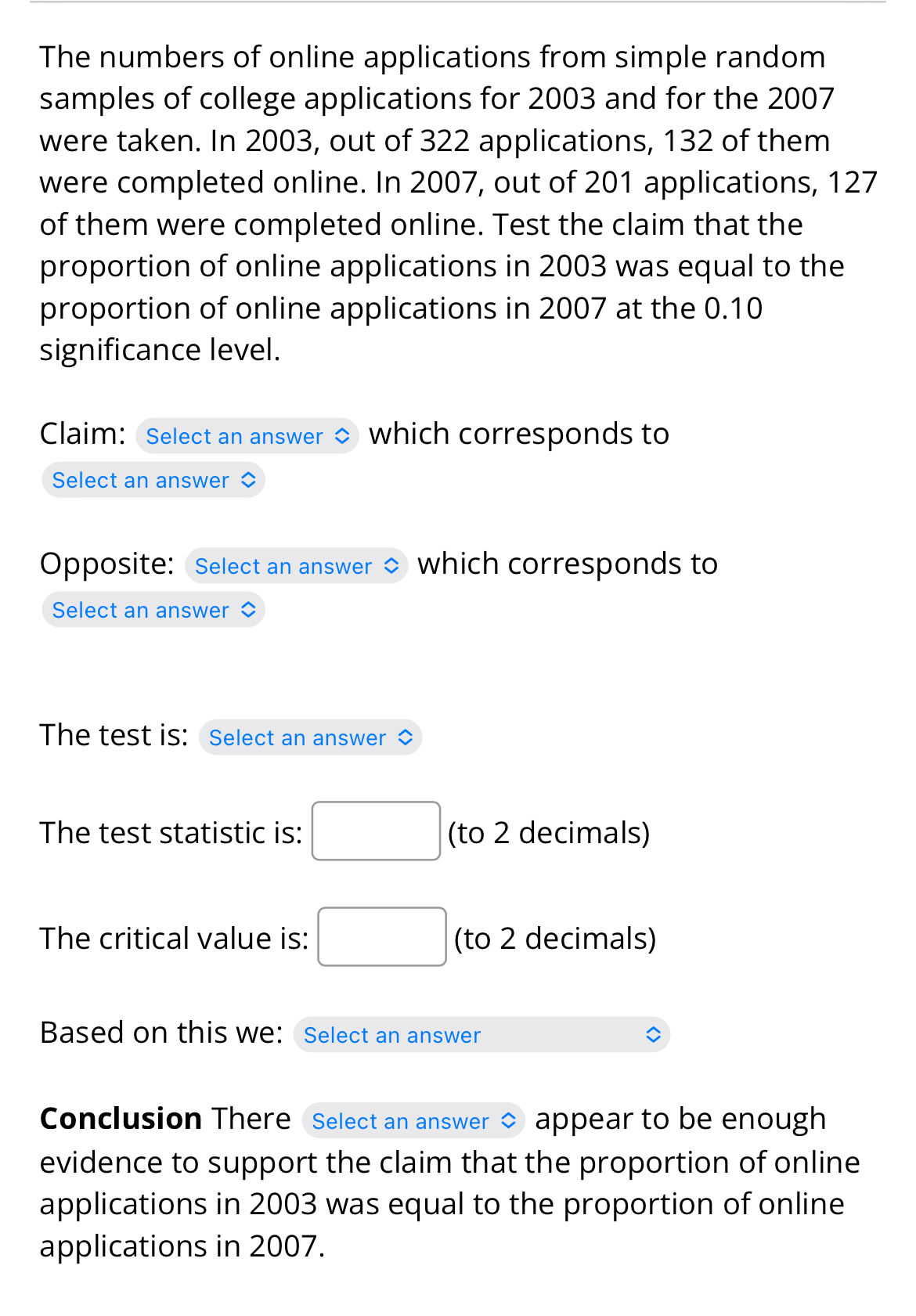 Solved The numbers of online applications from simple random | Chegg.com