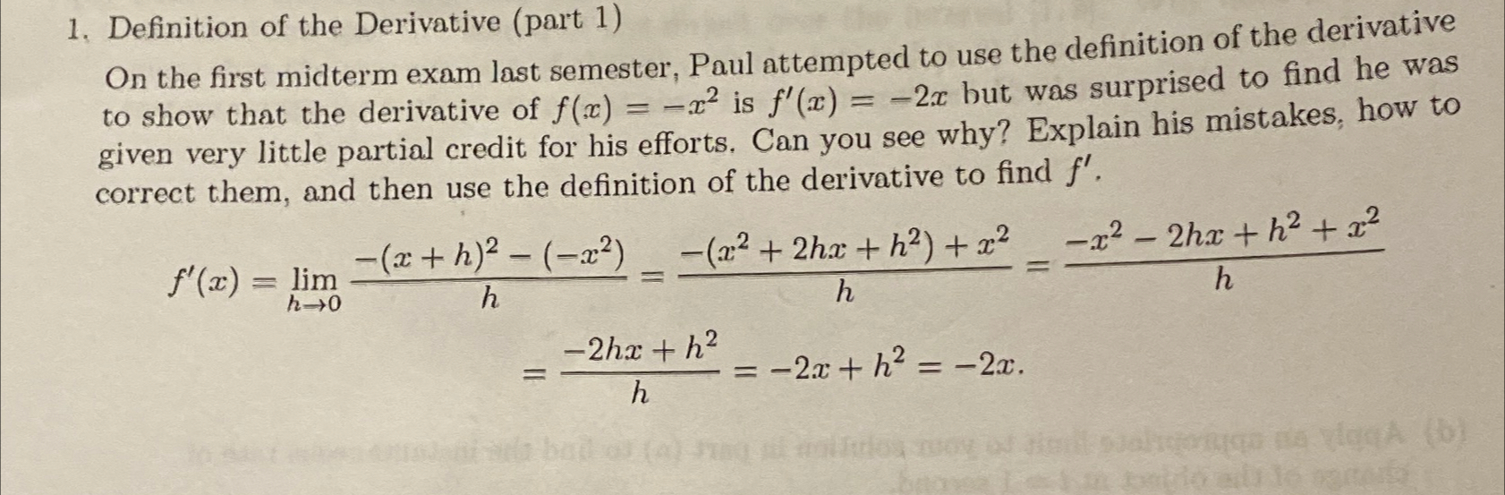 Solved Definition of the Derivative (part 1)On the first | Chegg.com