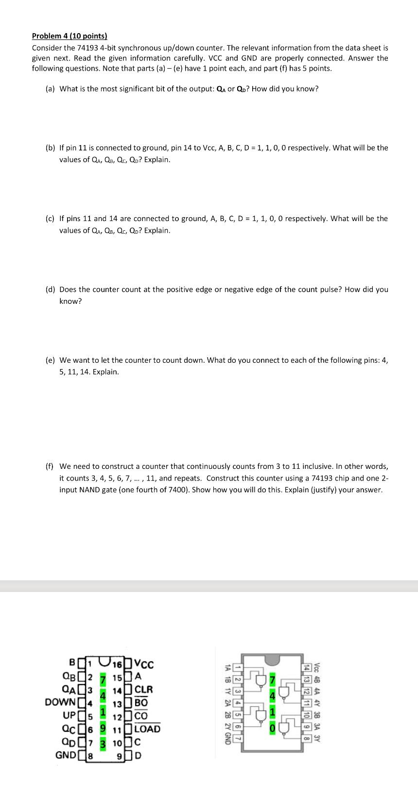 Problem 4 (10 points) Consider the 74193 4-bit | Chegg.com Problem 4 (10 points) Consider the 74193 4-bit | Chegg.com