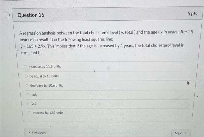 Solved A regression analysis between the total cholesterol | Chegg.com