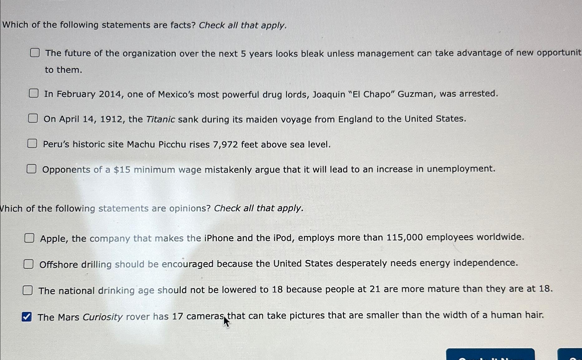 Solved Which of the following statements are facts? Check | Chegg.com