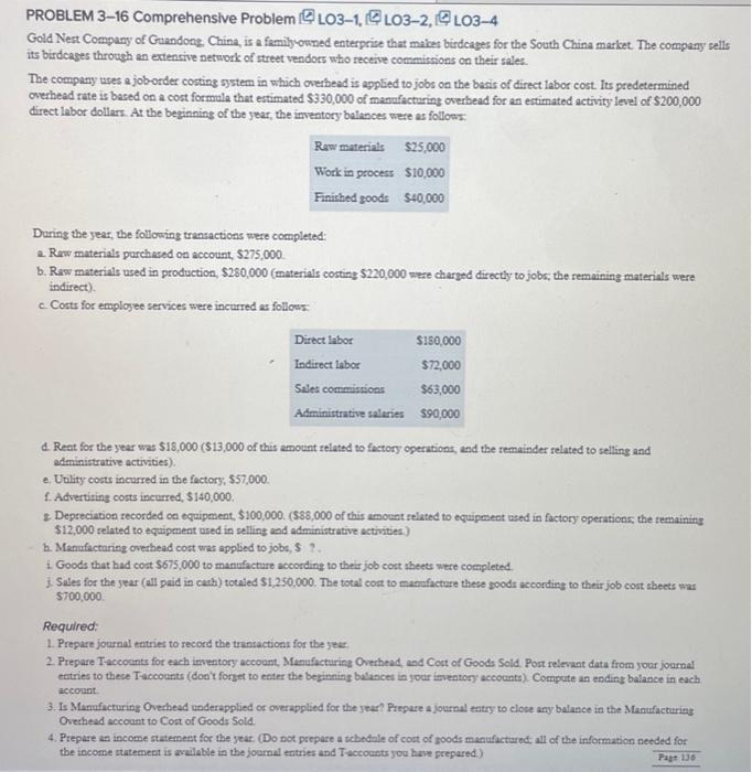 Solved PROBLEM 3-16 Comprehensive Problem (16) LO3-1, (1ㄴ) | Chegg.com