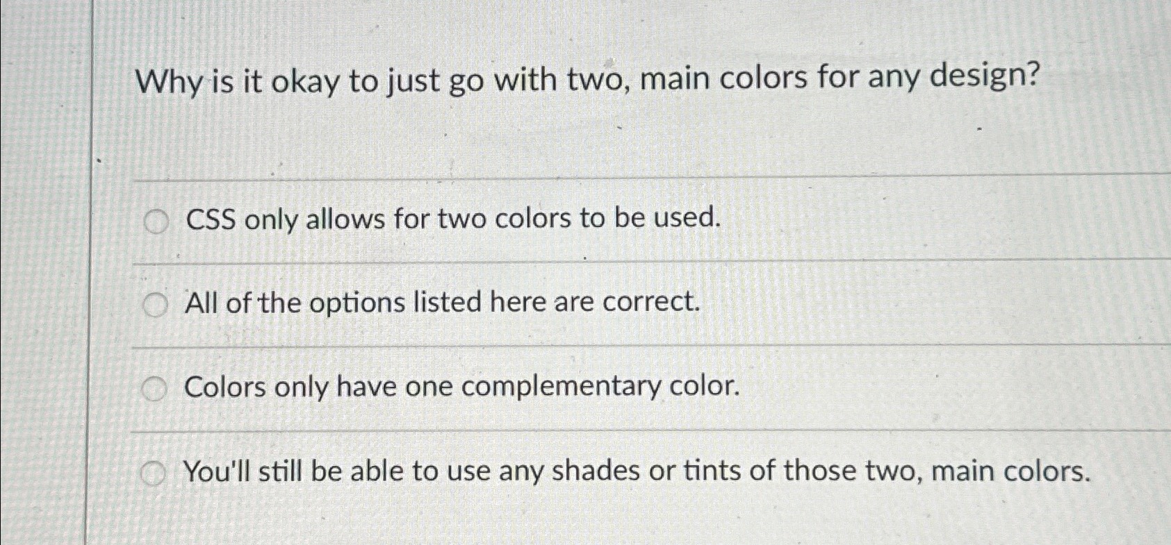 Solved Why is it okay to just go with two, main colors for | Chegg.com