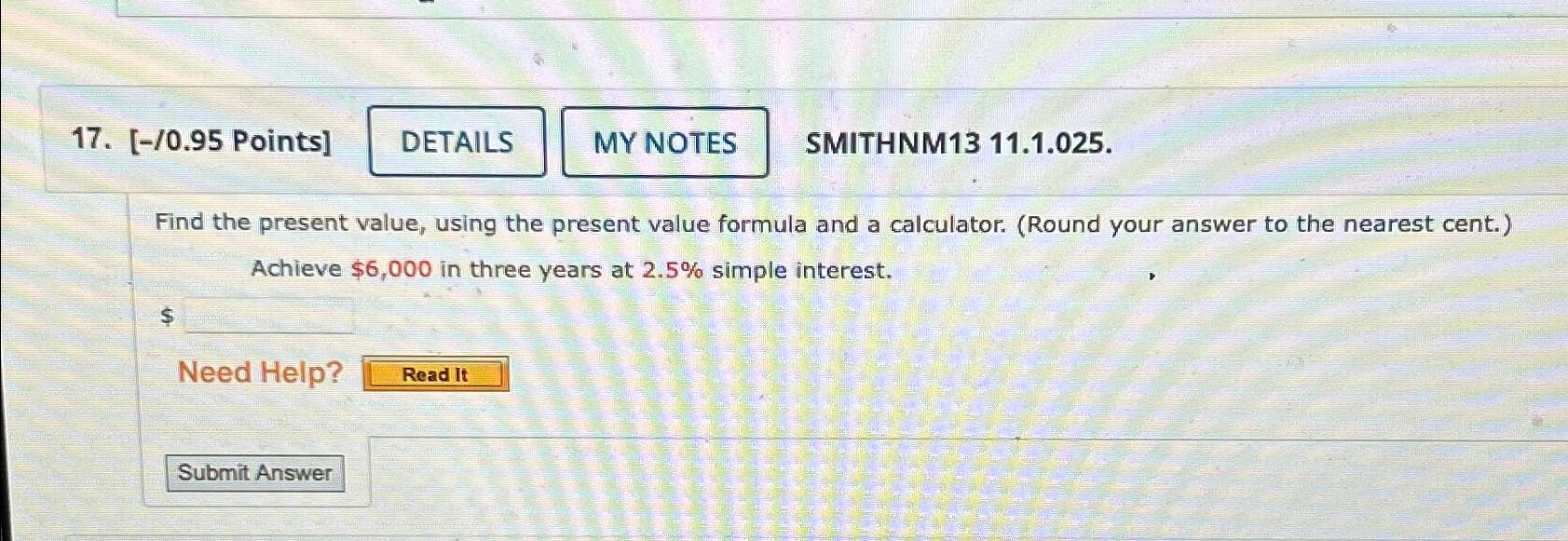 Solved Points]SMITHNM13 11.1.025.Find the present value, | Chegg.com