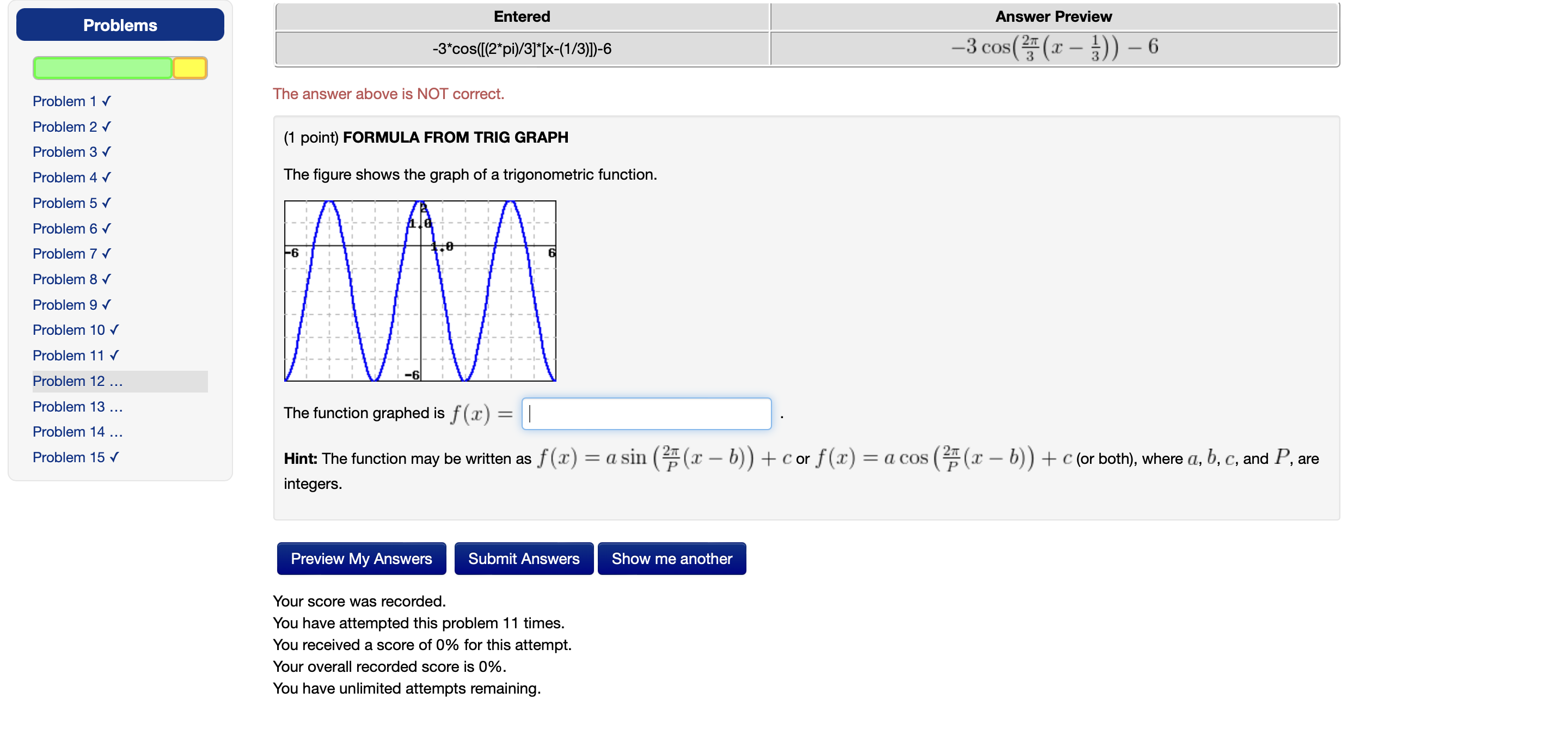 Solved (1 ﻿point) ﻿FORMULA FROM TRIG GRAPHThe figure shows | Chegg.com