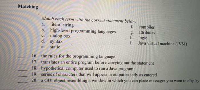 Solved Match each term with the correct statement below. a. | Chegg.com