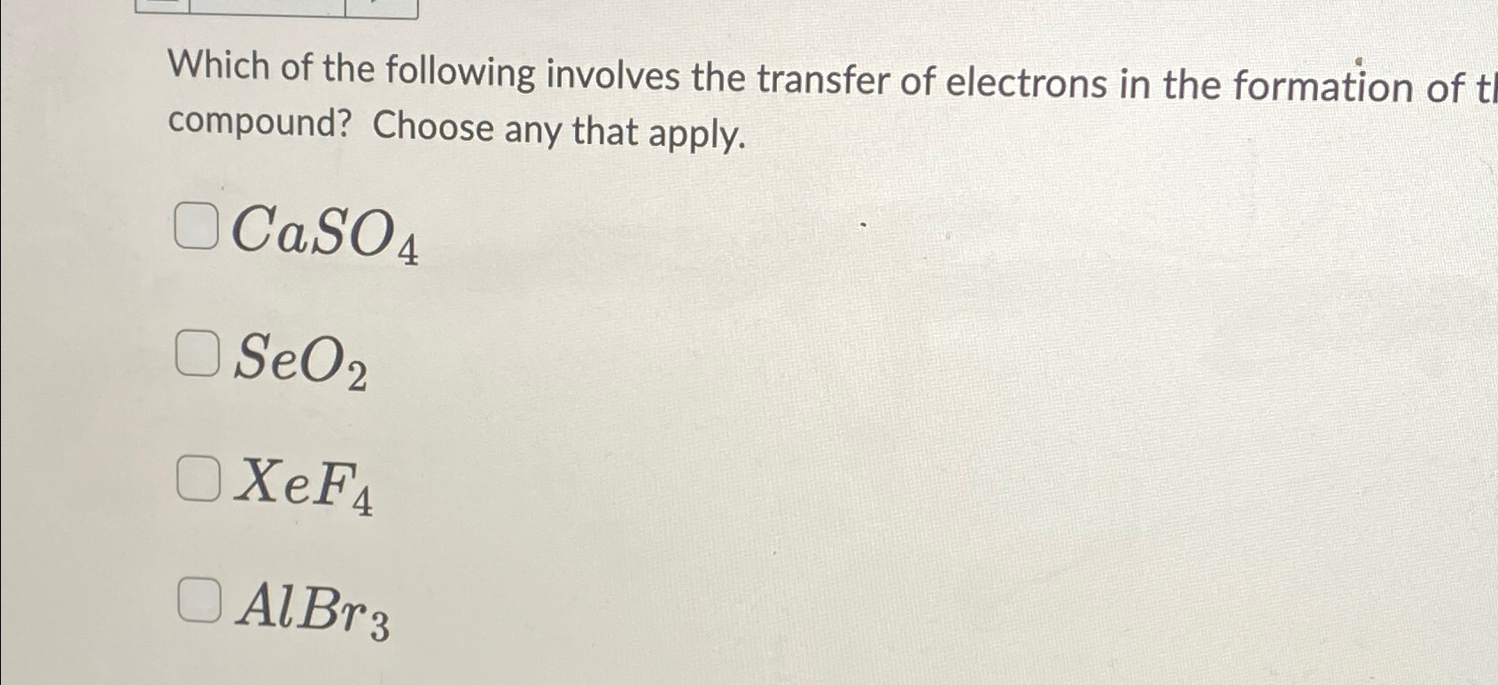 Solved Which of the following involves the transfer of | Chegg.com