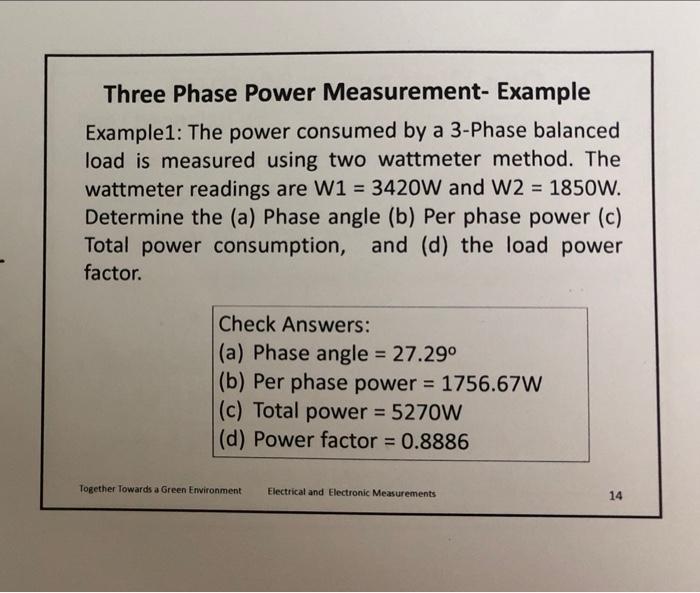 Solved Three Phase Power Measurement- Example Example1: The | Chegg.com