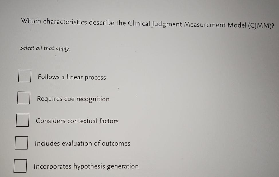 Solved Which characteristics describe the Clinical Judgment | Chegg.com