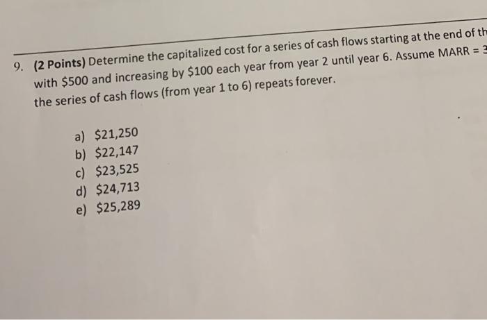 9. (2 Points) Determine the capitalized cost for a | Chegg.com