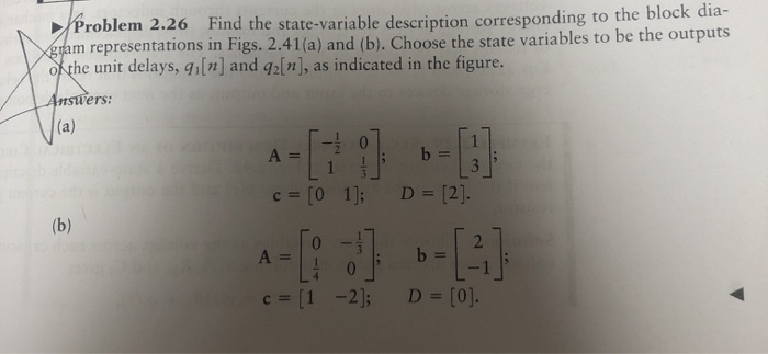 Solved Problem 2.26 Find the state-variable description | Chegg.com