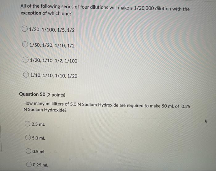 Solved All of the following series of four dilutions will | Chegg.com