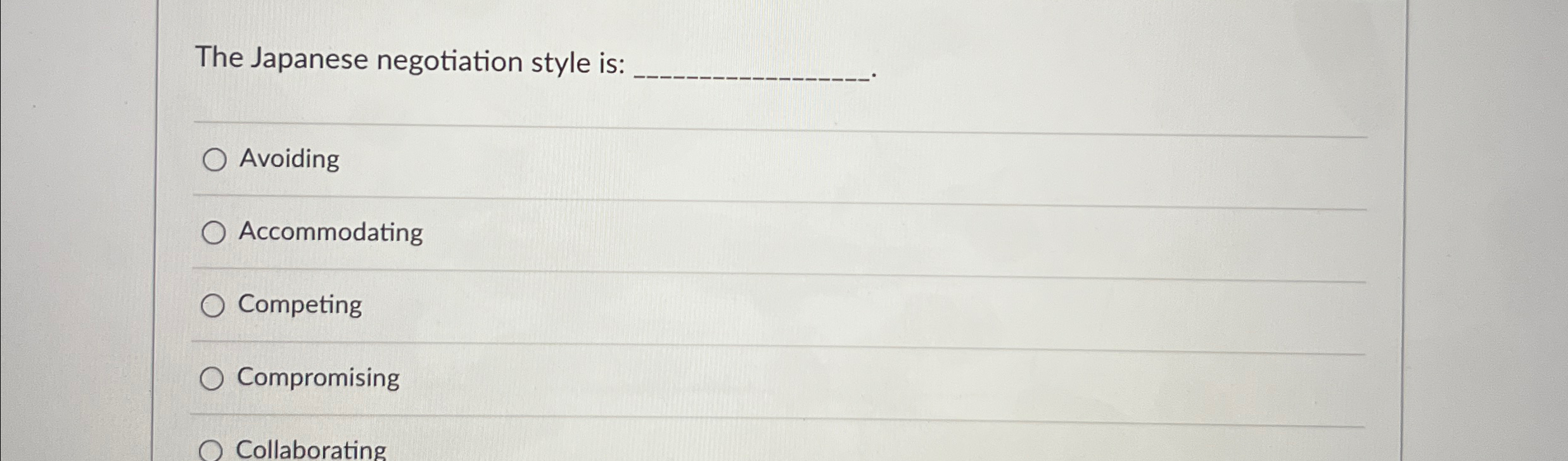 Solved The Japanese negotiation style is: | Chegg.com