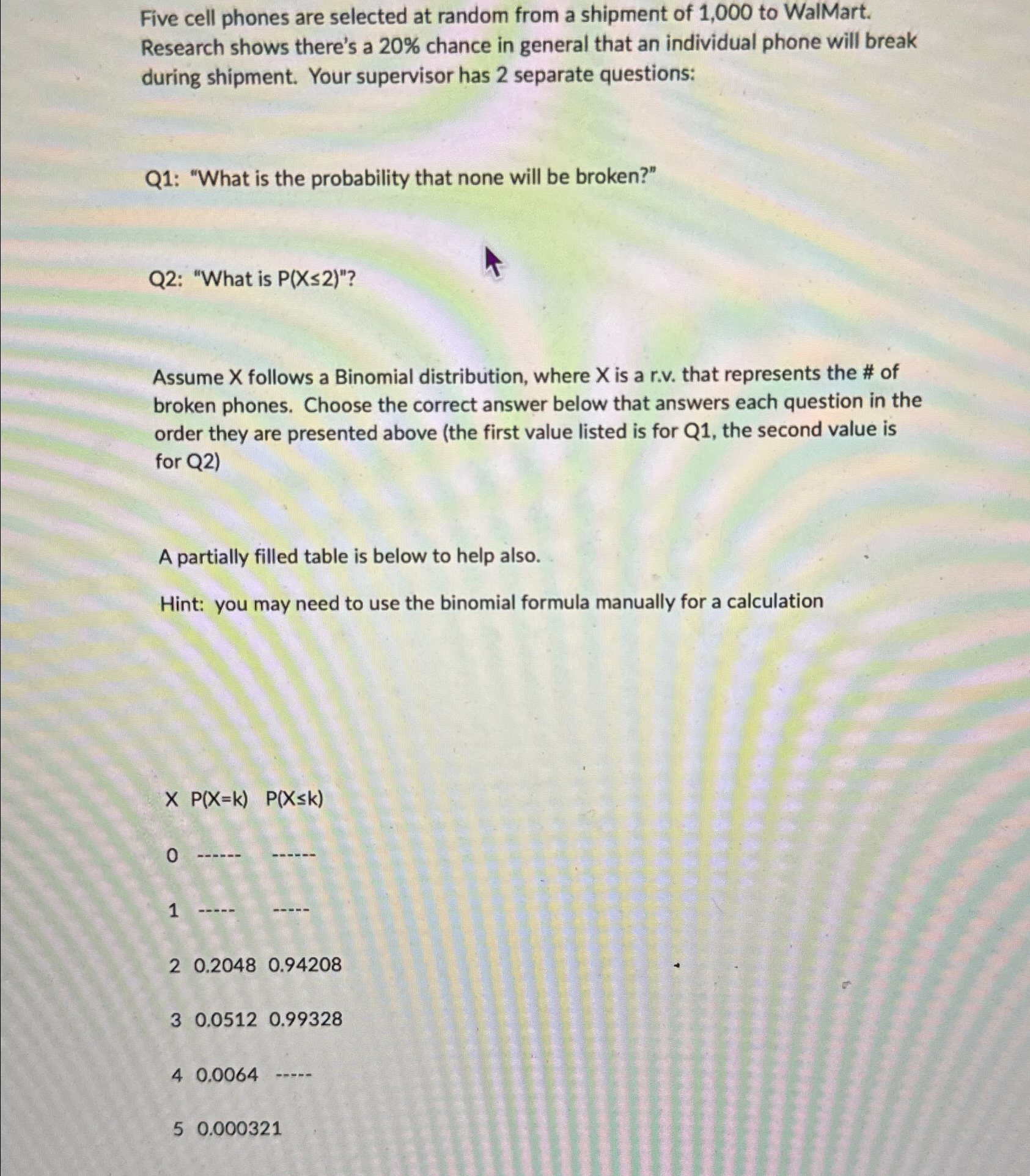 Solved Five cell phones are selected at random from a | Chegg.com