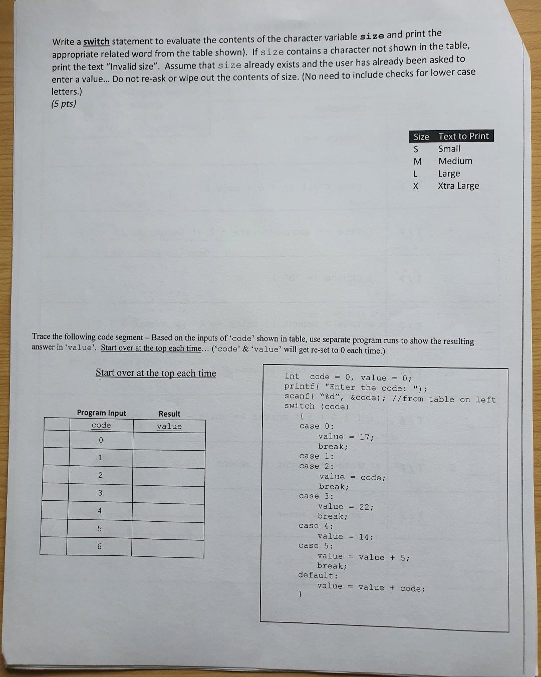 Solved Write a switch statement to evaluate the contents of | Chegg.com