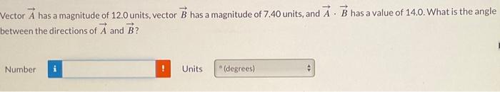 Solved Vector A has a magnitude of 12.0 units, vector B has | Chegg.com