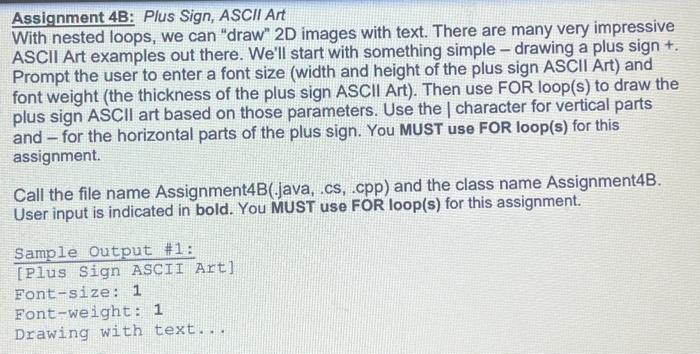 Solved Assignment 4B: Plus Sign, ASCII Art With nested | Chegg.com