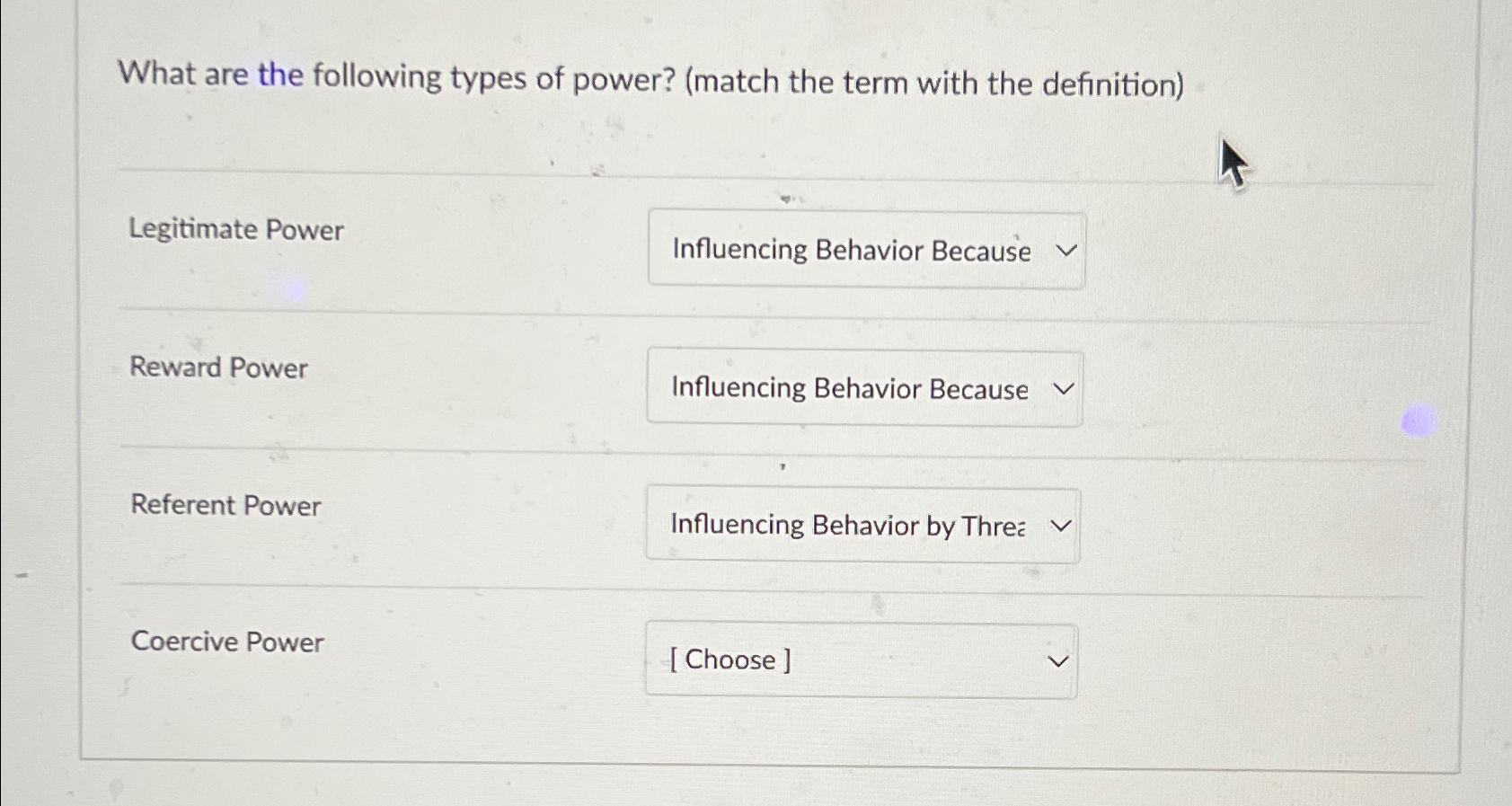 Solved What are the following types of power? (match the | Chegg.com