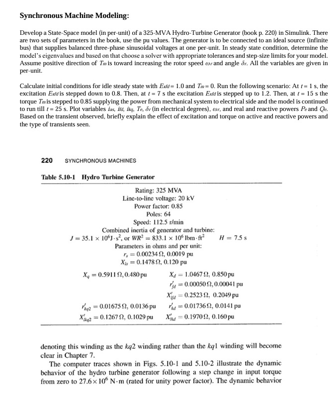 Synchronous Machine Modeling:Develop a State-Space | Chegg.com