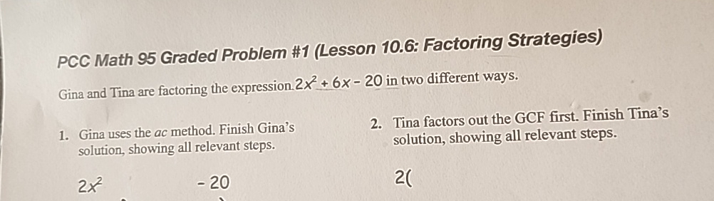 Solved PCC Math 95 ﻿Graded Problem #1 (Lesson 10.6: | Chegg.com