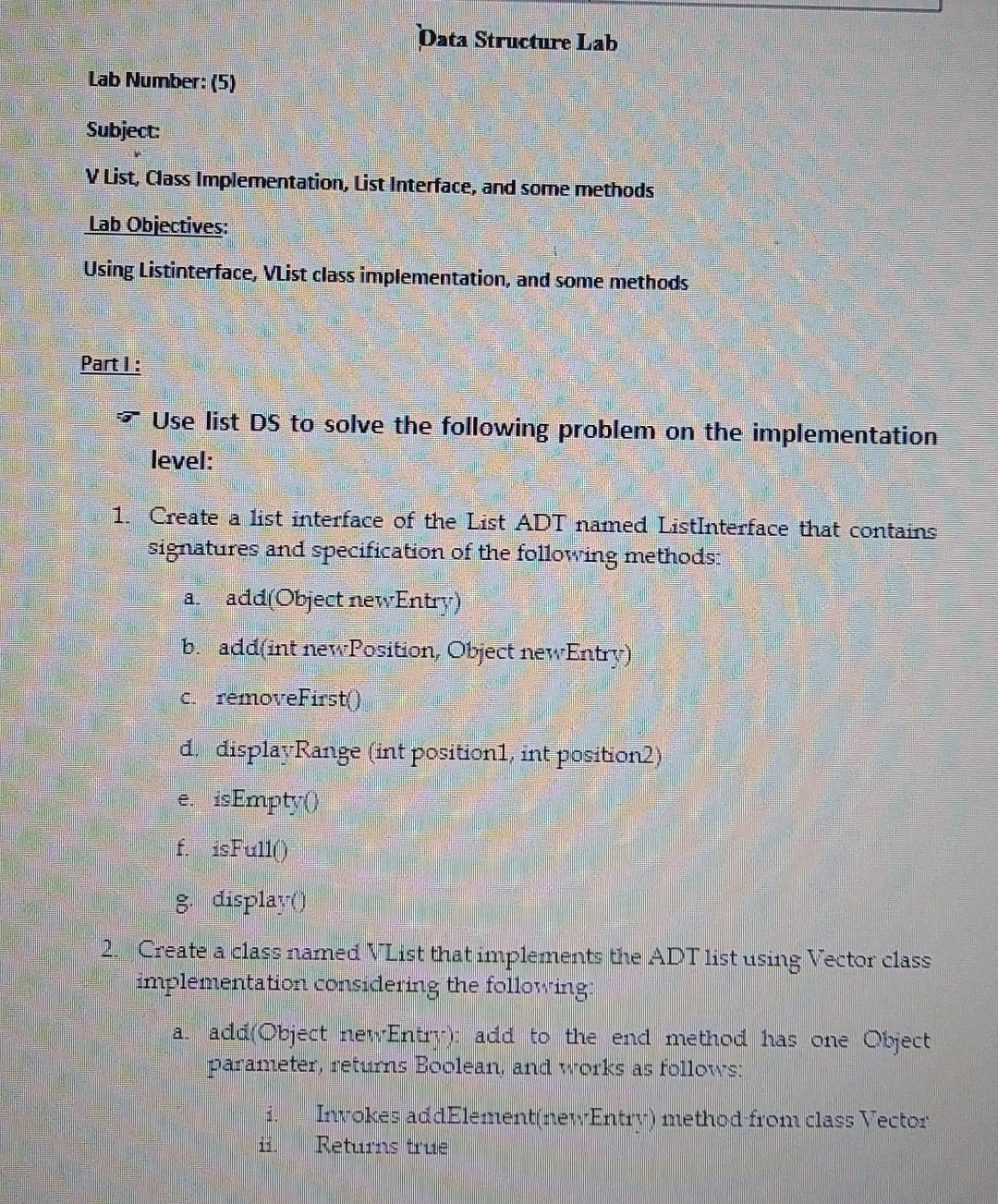 Solved Subject: V List, Class Implementation, List | Chegg.com