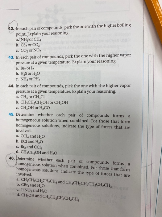 Solved 42. In each pair of compounds, pick the one with the | Chegg.com