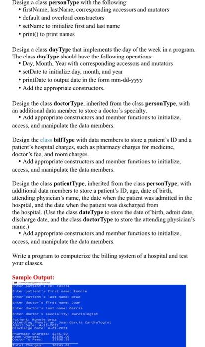 Solved Design a class personType with the following: • | Chegg.com