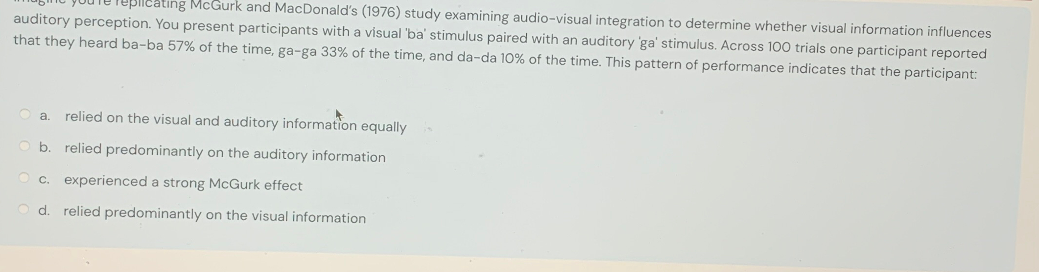 Solved actiond's (1976) ﻿study examining audio-visual | Chegg.com