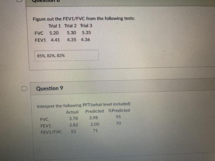 Solved Figure out the FEV1/FVC from the following tests: | Chegg.com