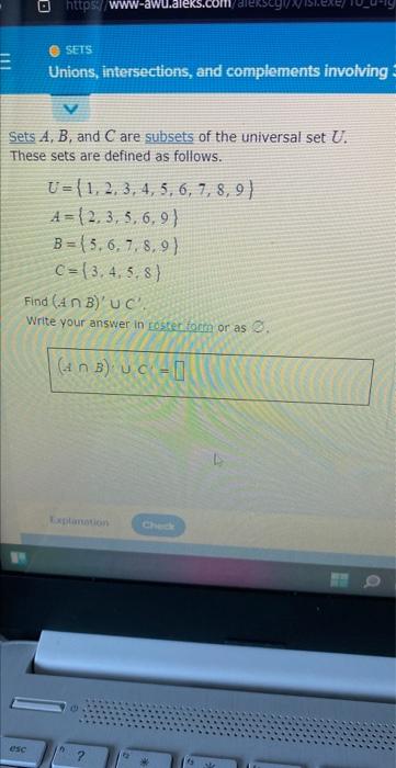 Solved Sets A,B, and C are subsets of the universal set U. | Chegg.com