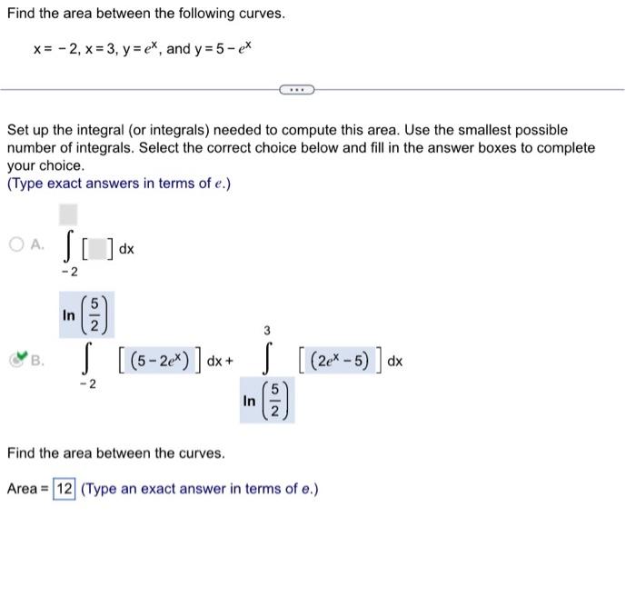 Solved Find the area between the following curves. | Chegg.com