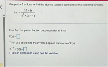 Solved Use partial fractions to find the inverse Laplace | Chegg.com