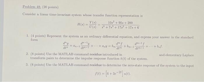 Solved Problem 48: (20 points) Consider a linear | Chegg.com