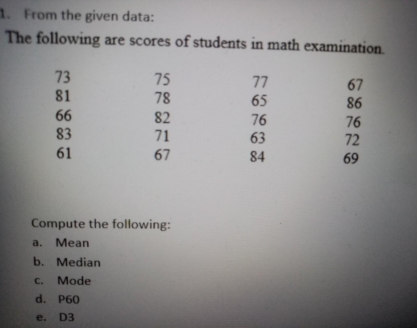 Solved 1. From the given data: The following are scores of | Chegg.com
