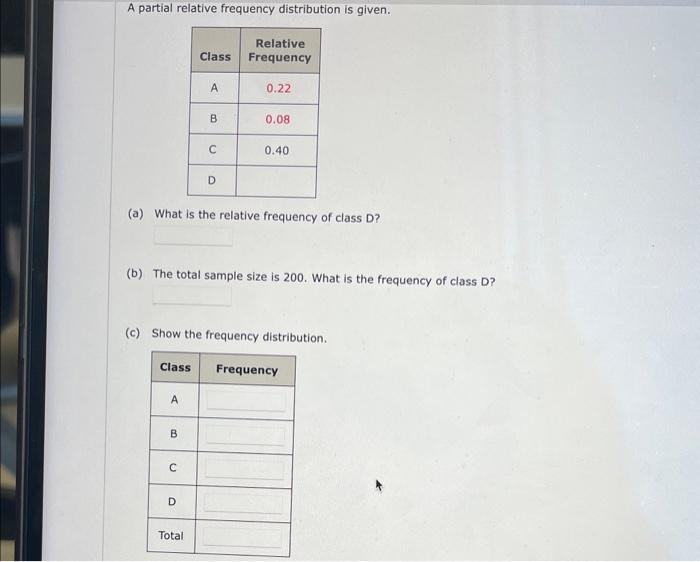 Solved A partial relative frequency distribution is given. | Chegg.com