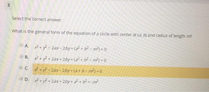 Solved 3 Select the correct answer. What is the general form | Chegg.com