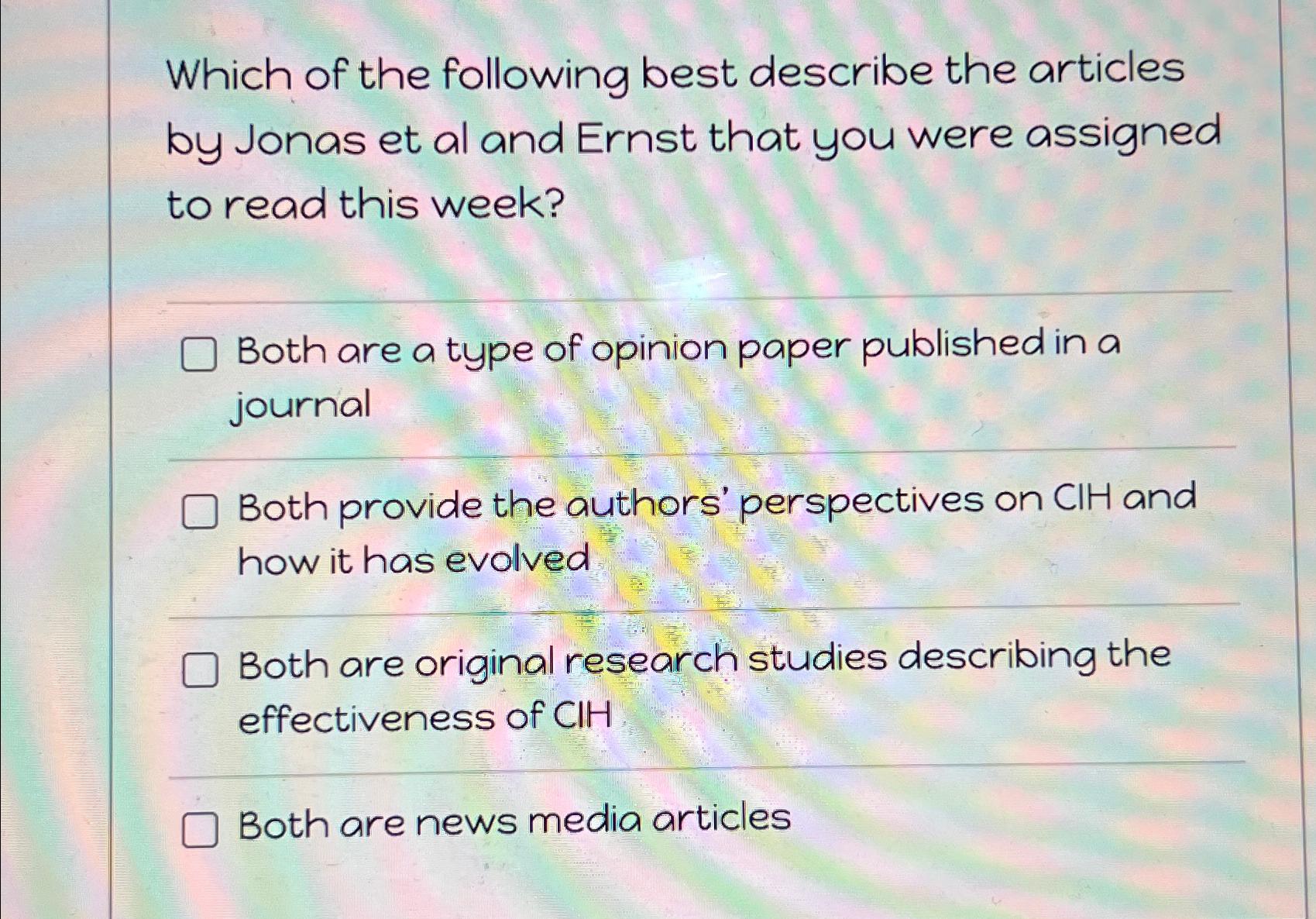 Solved Which of the following best describe the articles by | Chegg.com