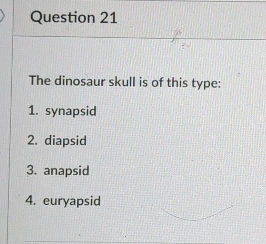 Solved > Question 21 The dinosaur skull is of this type: 1. | Chegg.com