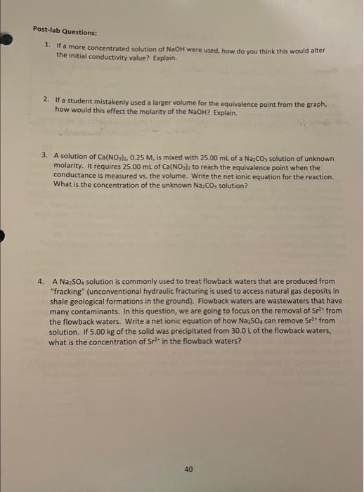 Solved Post-lab Questions: 1. If a more concentrated | Chegg.com