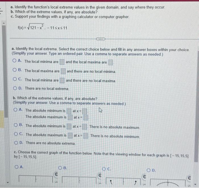 Solved a. Identify the function's local extreme values in | Chegg.com